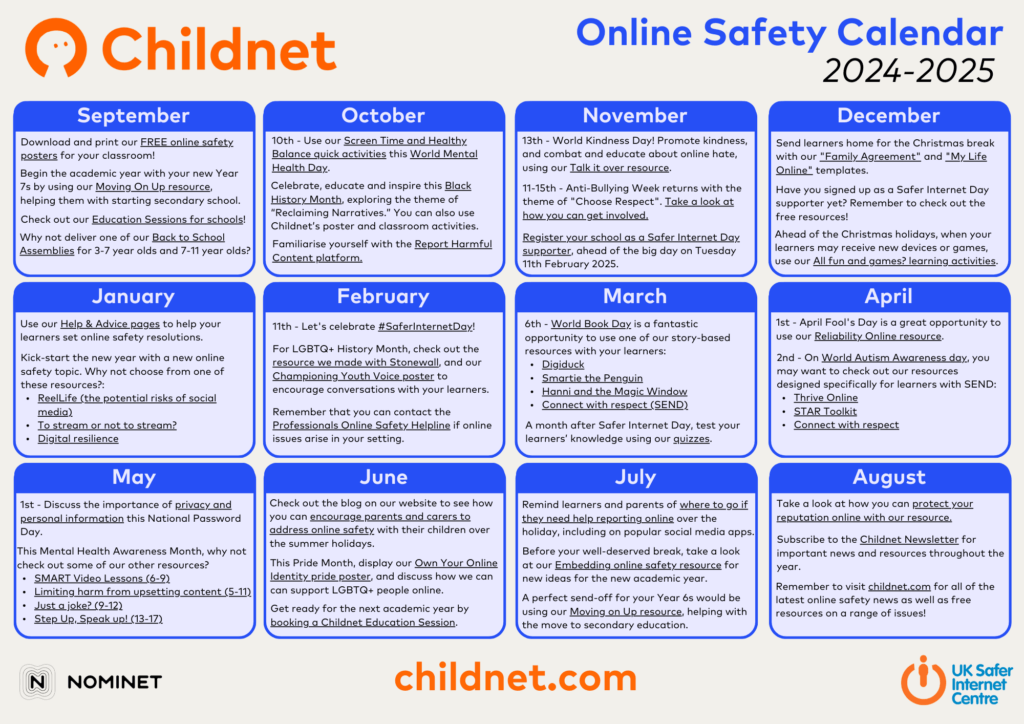 Online Safety Calendar | Childnet